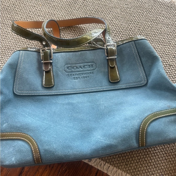 Coach | Bags | Coach Blue And Tan Interior Bag | Poshmark